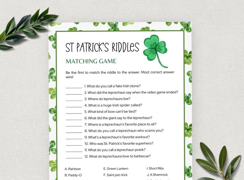 St Patricks Day Riddles, Fun St Paddys Activity for Kids and Adults, St ...