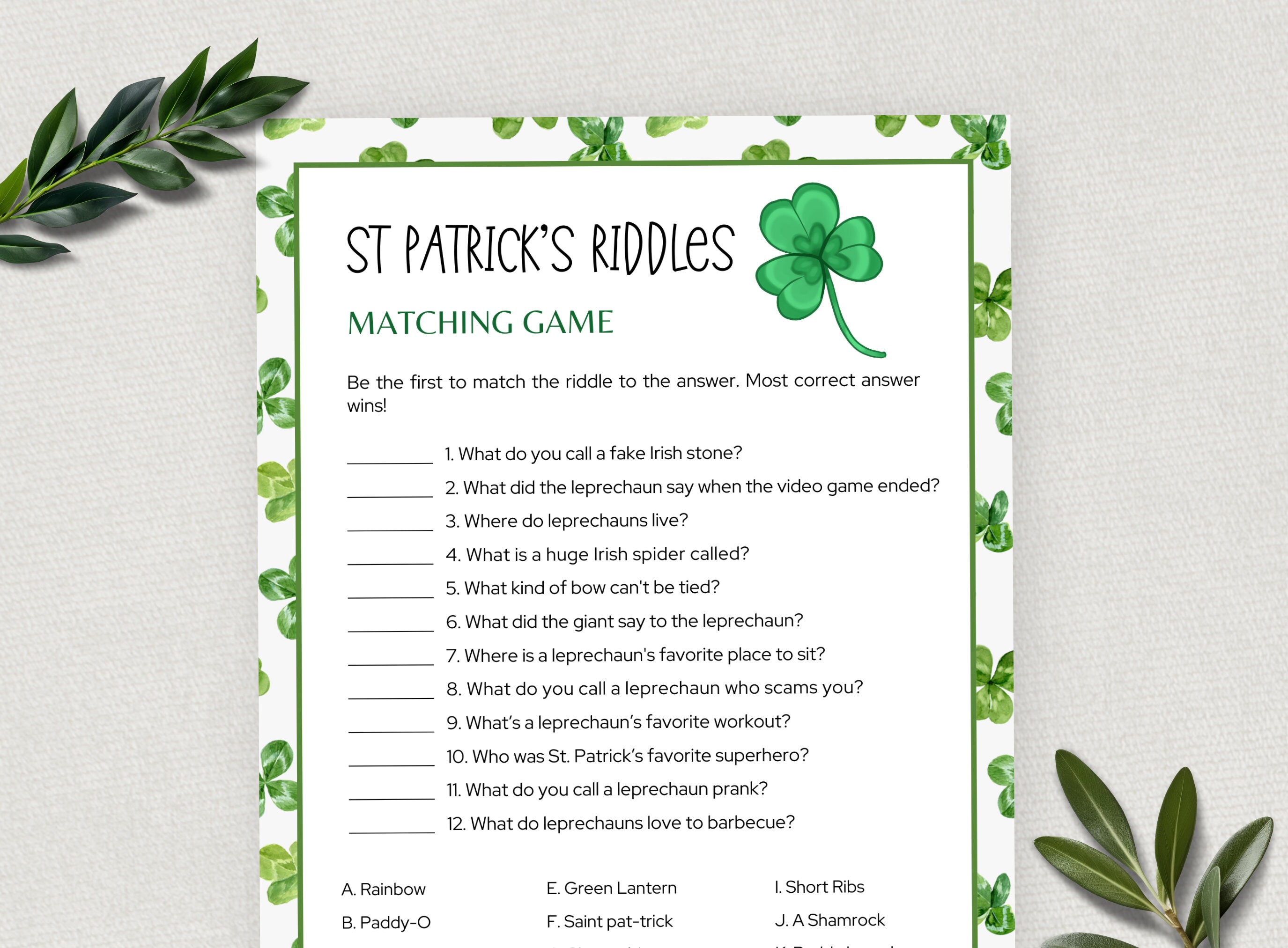 St Patricks Day Riddles, Fun St Paddys Activity for Kids and Adults, St ...