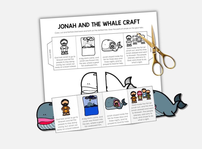 Jonah and the Whale Craft, Bible Coloring Activity, Sunday School ...