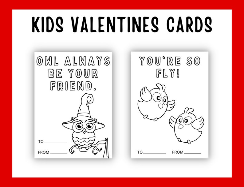 Animal Valentines, Printable Valentine Day Cards for Kids, Coloring ...