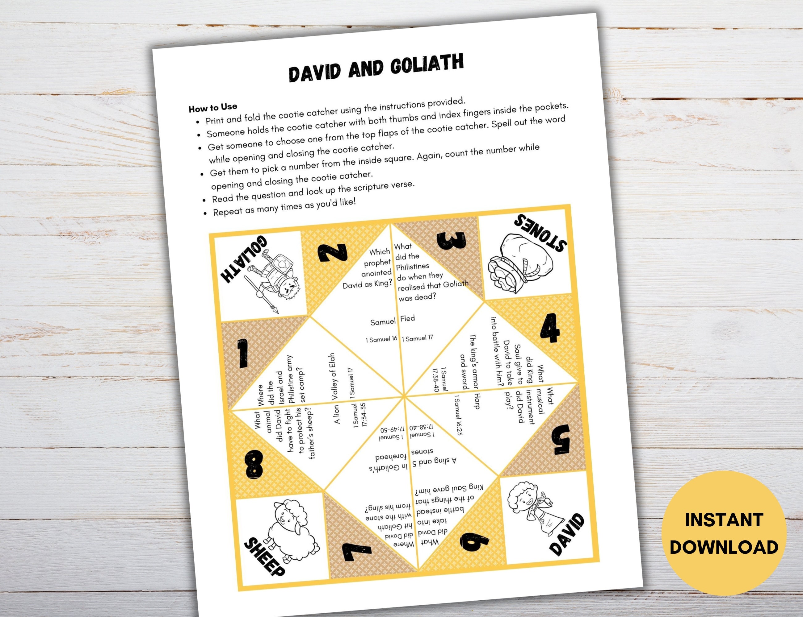 David and Goliath, Sunday School Craft, Printable Bible Craft, Cootie ...