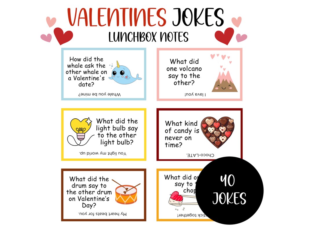 Valentines Jokes for Kids, 40 Punny Valentines Love Notes, Lunchbox ...