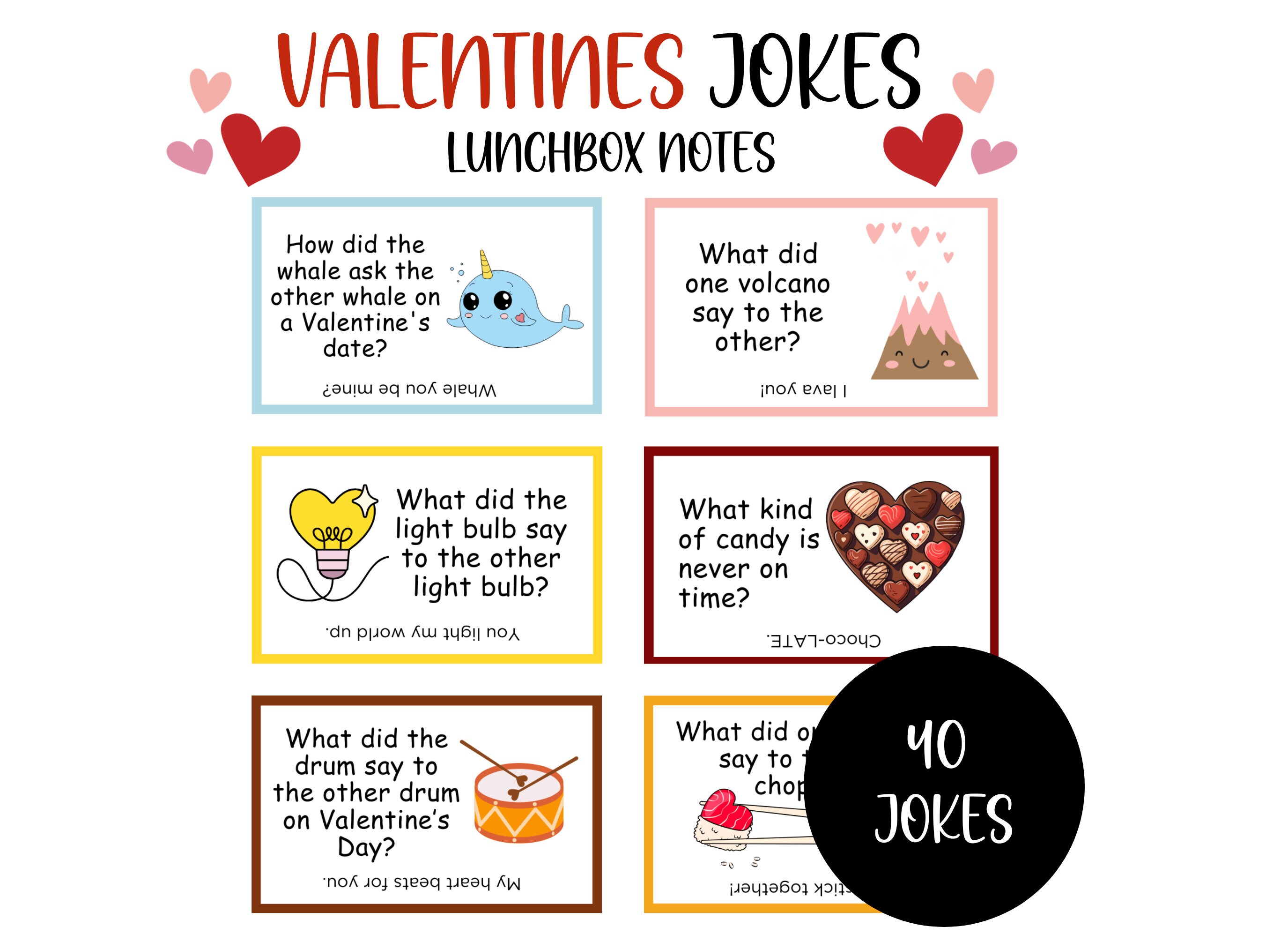 Valentines Jokes for Kids, 40 Punny Valentines Love Notes, Lunchbox ...