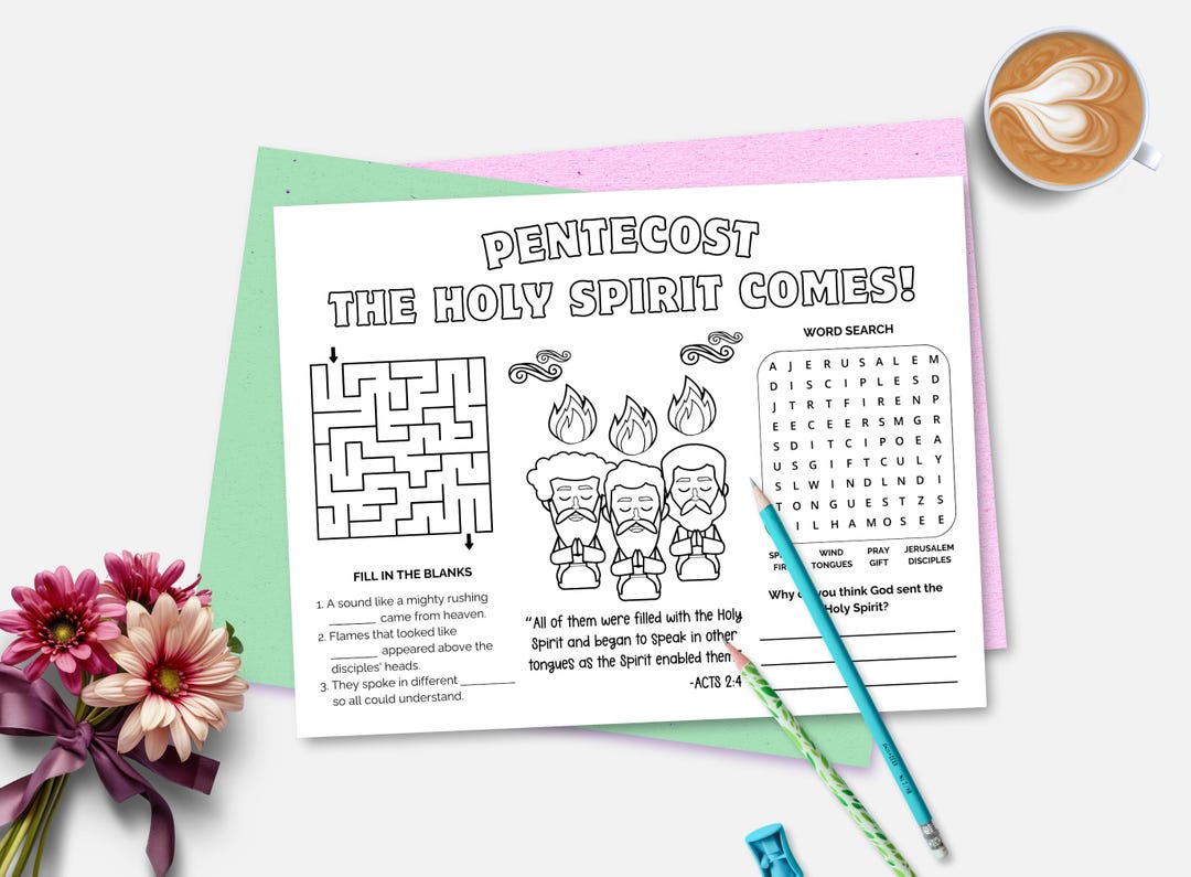 Day of Pentecost, Printable Holy Spirit Bible Lesson Activity Placemat ...