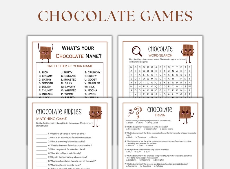 8 Printable Chocolate Games, Fun Chocolate Day Activities for Kids and ...