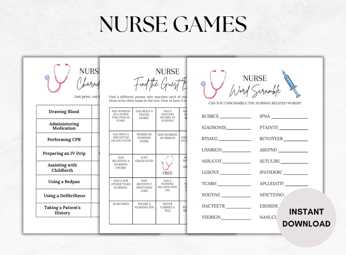 15 Printable Nurse Party Games, Nursing Theme, Fun Graduation Games ...