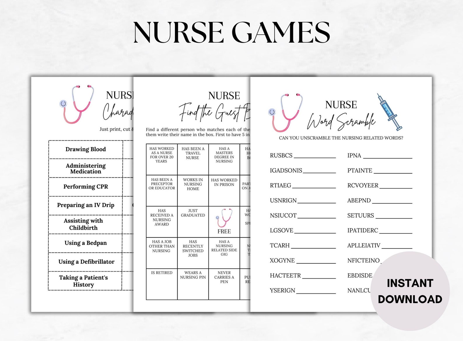 15 Printable Nurse Party Games, Nursing Theme, Fun Graduation Games ...