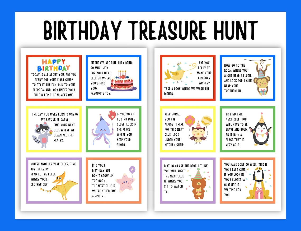 Birthday Scavenger Hunt for Kids, Birthday Treasure Hunt, Indoor ...