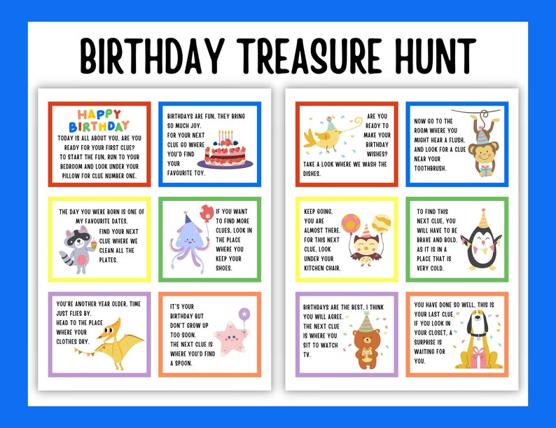 Birthday Scavenger Hunt for Kids, Birthday Treasure Hunt, Indoor ...