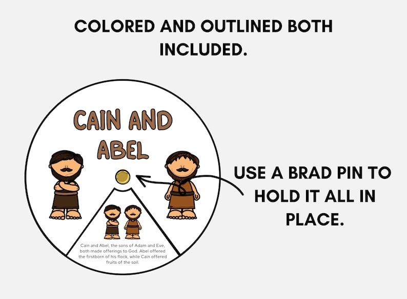 Cain and Abel, Printable Bible Coloring Wheel, Sunday School Craft, Kids Bible Study, Bible ...