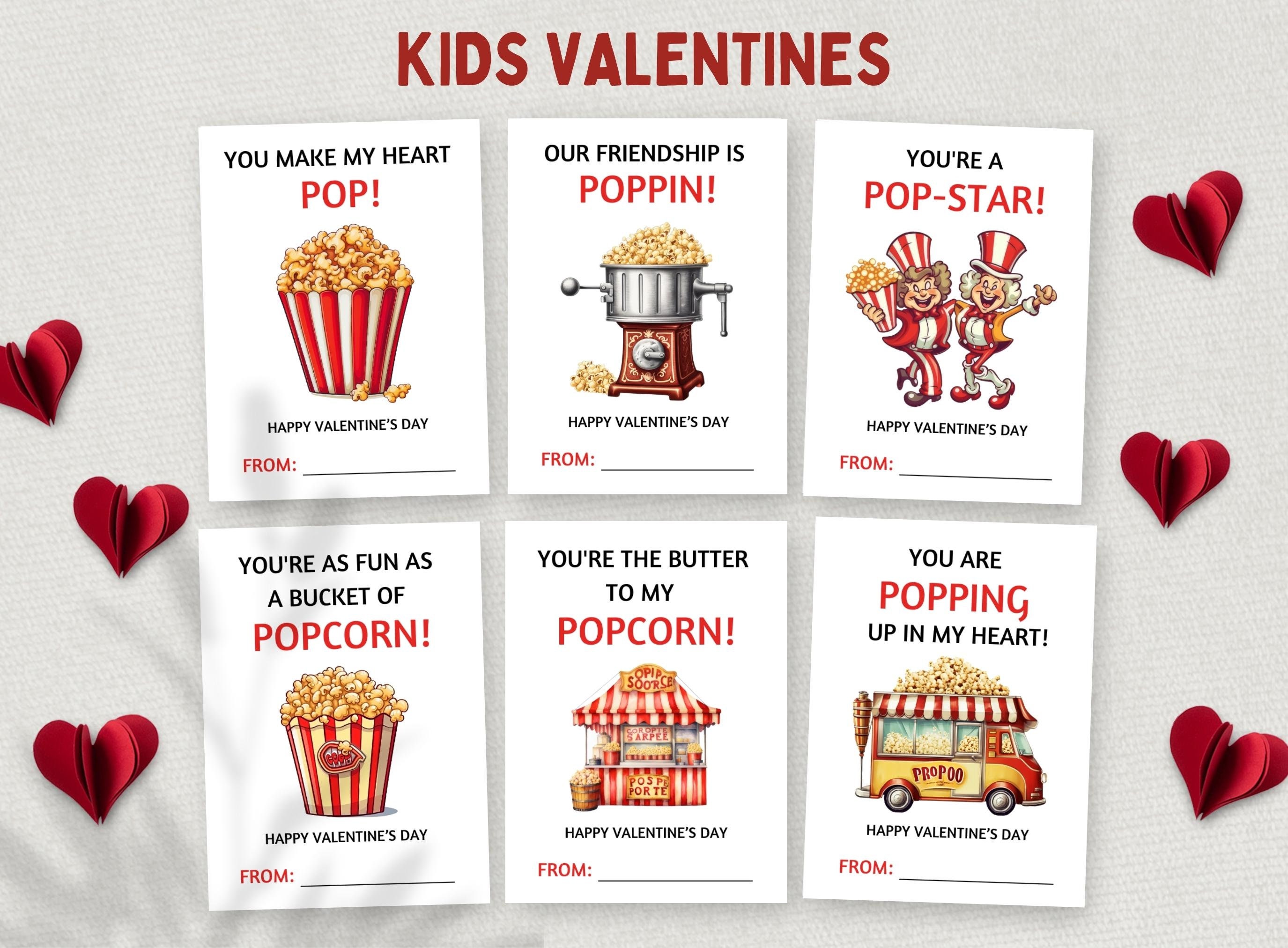 Printable Popcorn Valentine's Day Cards, School Valentine Gift Tags ...