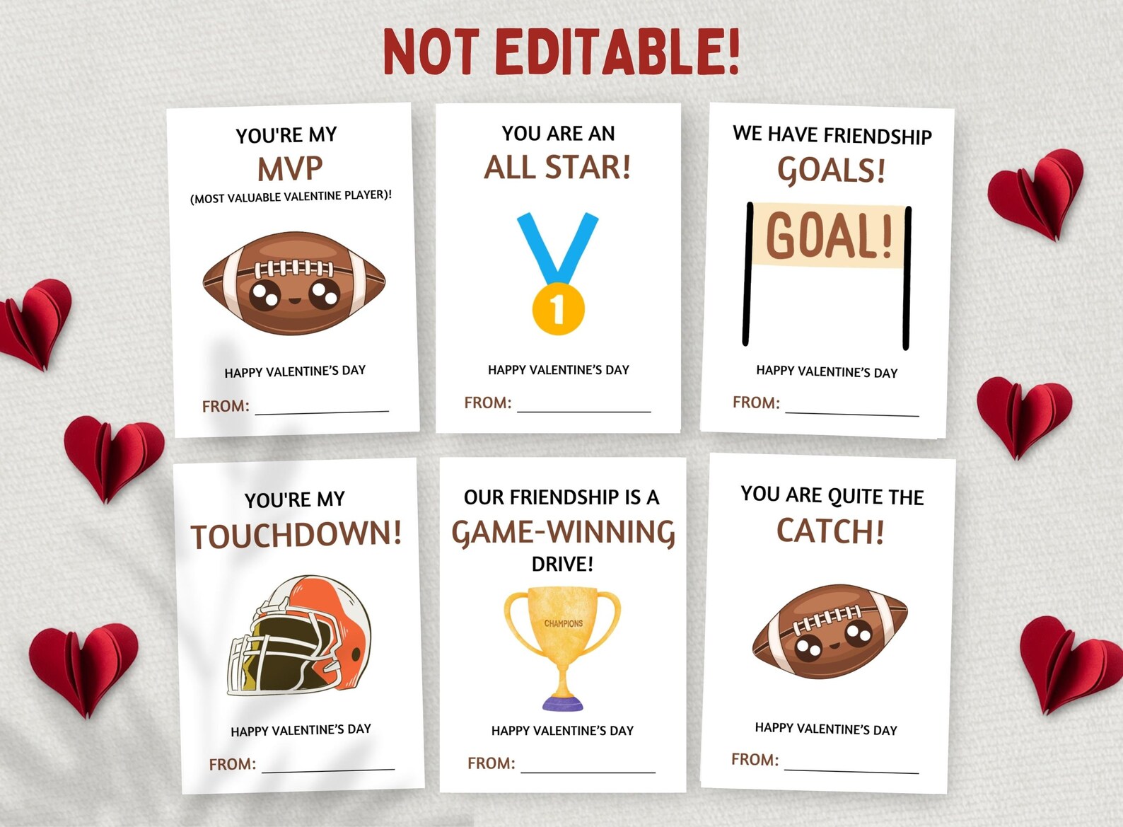 Printable Football Valentines, Fun School Valentine Gift Tags, Kids ...