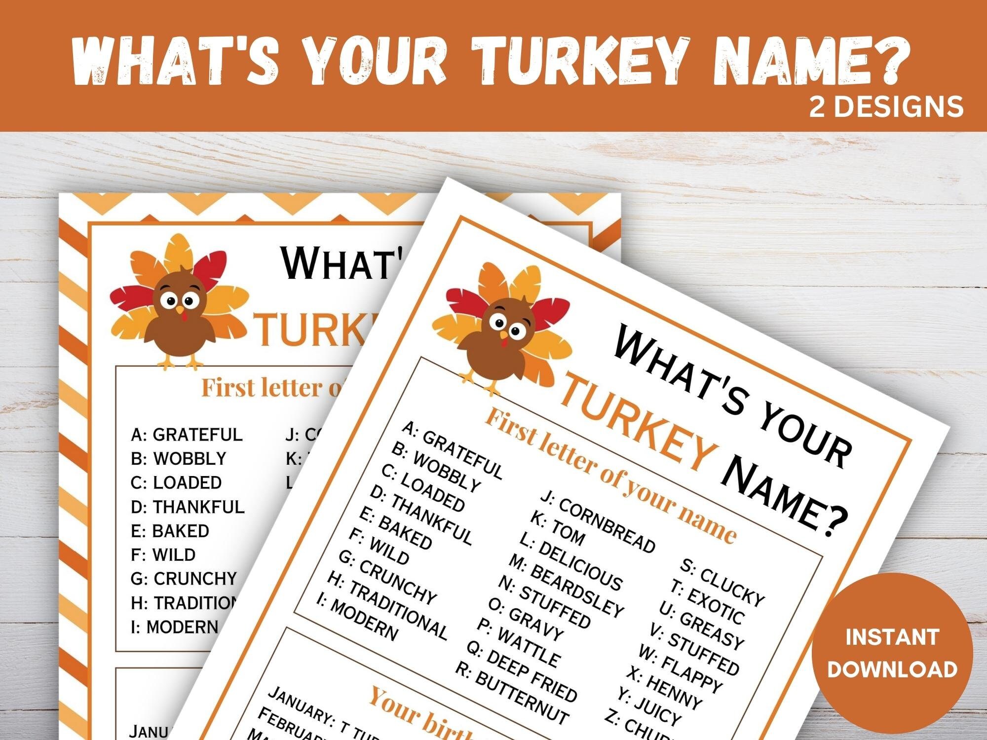 Thanksgiving Whats Your Turkey Name Game Name (Download Now) - Etsy