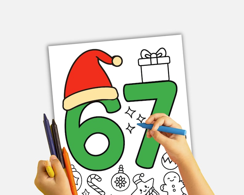 67 Christmas Coloring Page, Six Seven 6 7 Meme Coloring Sheet, Holiday ...