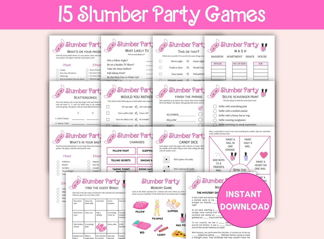 Pink Slumber Party Games Sleepover Party Games Birthday - Etsy