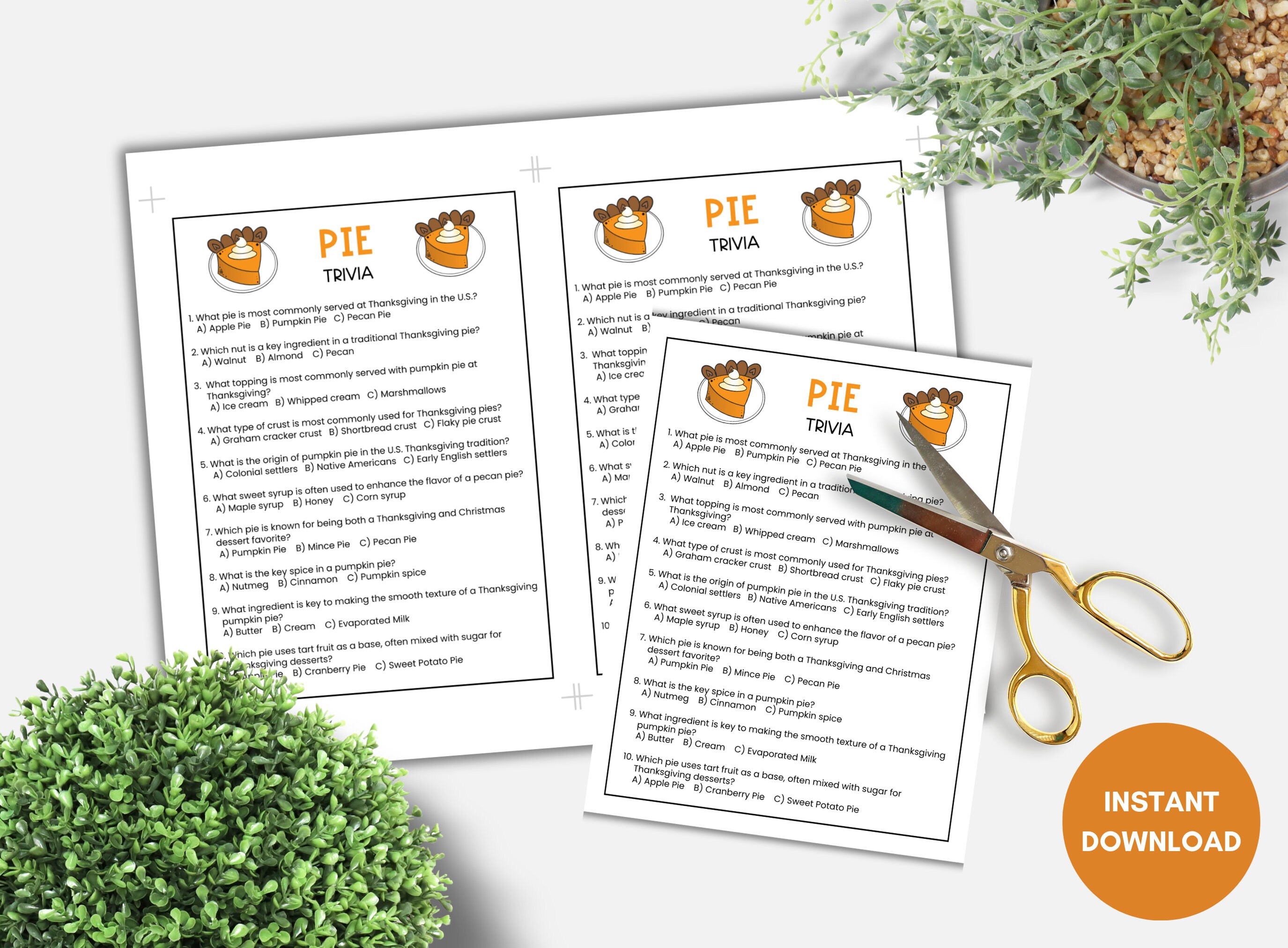 Pie Trivia, Printable Thanksgiving Trivia Game, Trivia Questions for ...