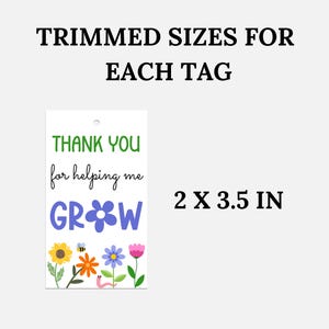 Thank You for Helping Me Grow, Teacher Appreciation Gift Tag, Printable ...