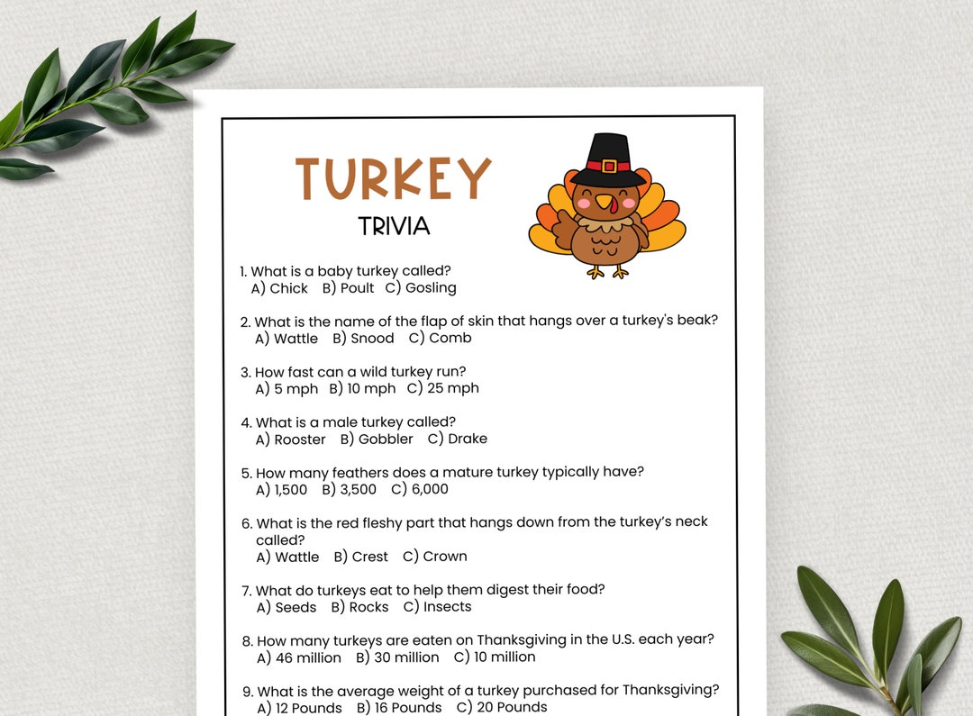 Turkey Trivia, Printable Thanksgiving Trivia Game, Turkey Day Trivia ...