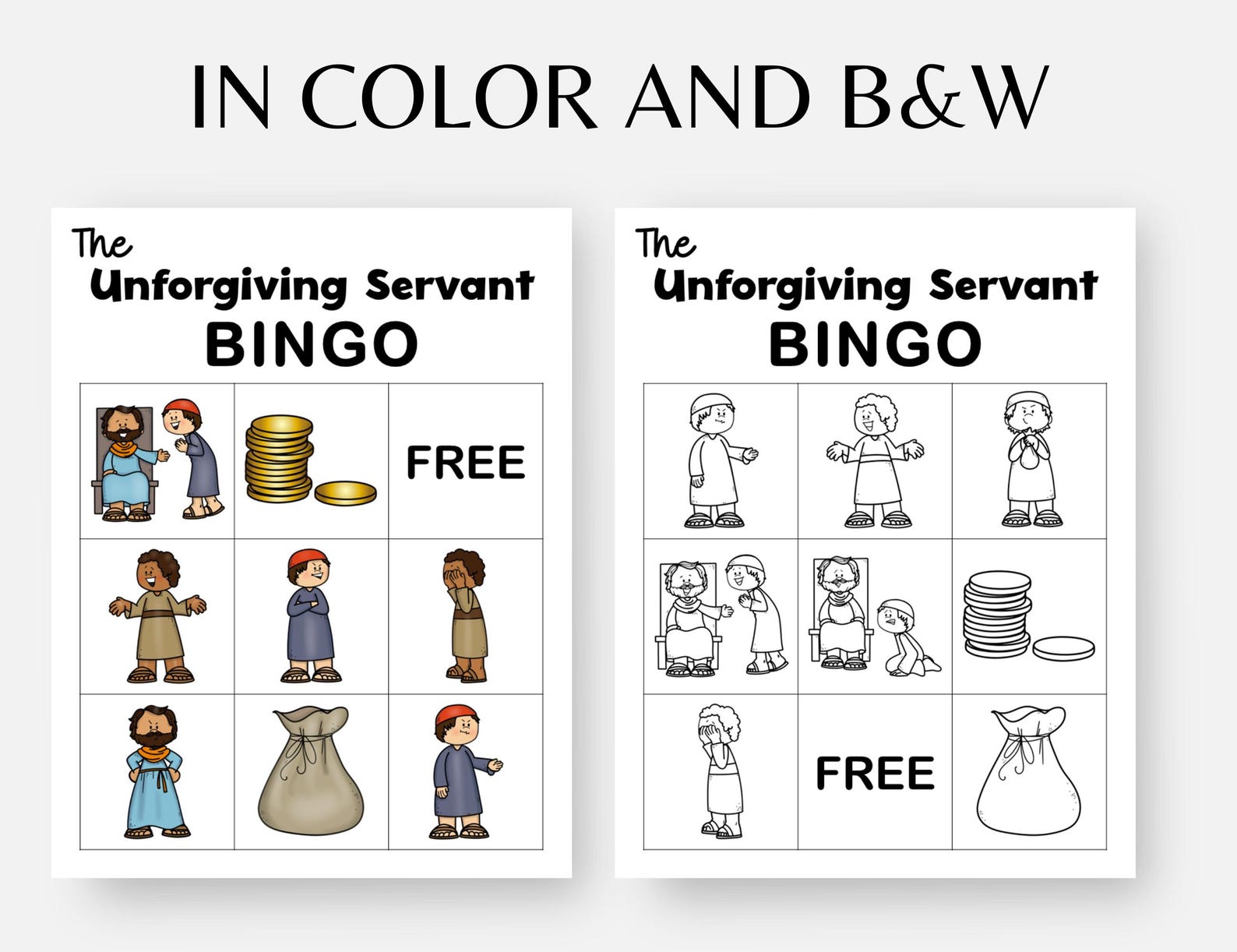 Unforgiving Servant, 30 Bible Story Bingo Cards, Printable Sunday ...