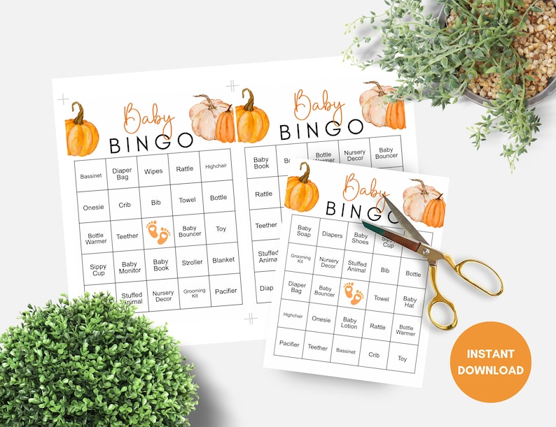 Little Pumpkin Baby Shower Bingo, 50 Watercolor Fall Bingo Cards ...