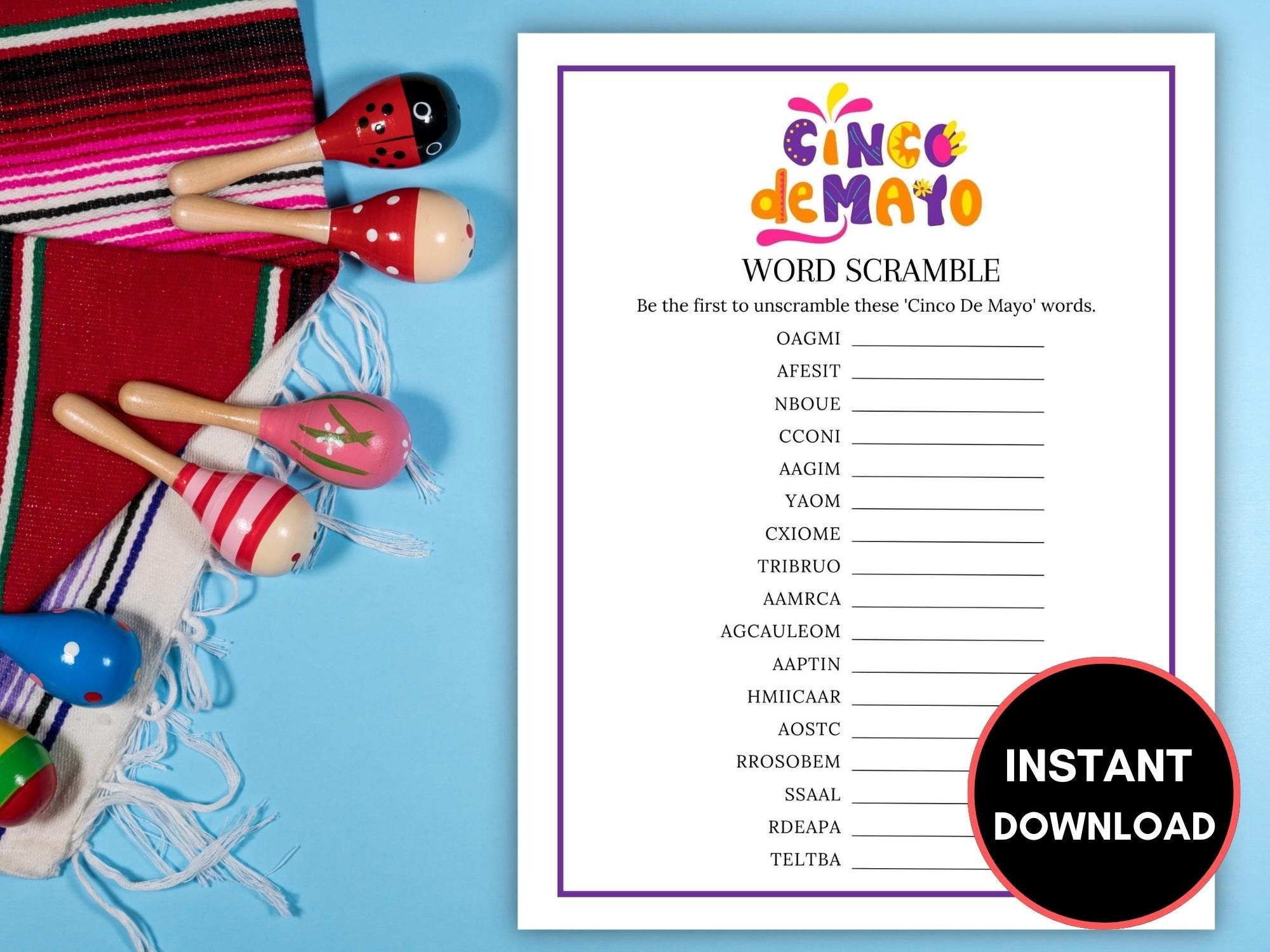 Cinco De Mayo Word Scramble, Cinco De Mayo Games, Cinco De Mayo, Word ...