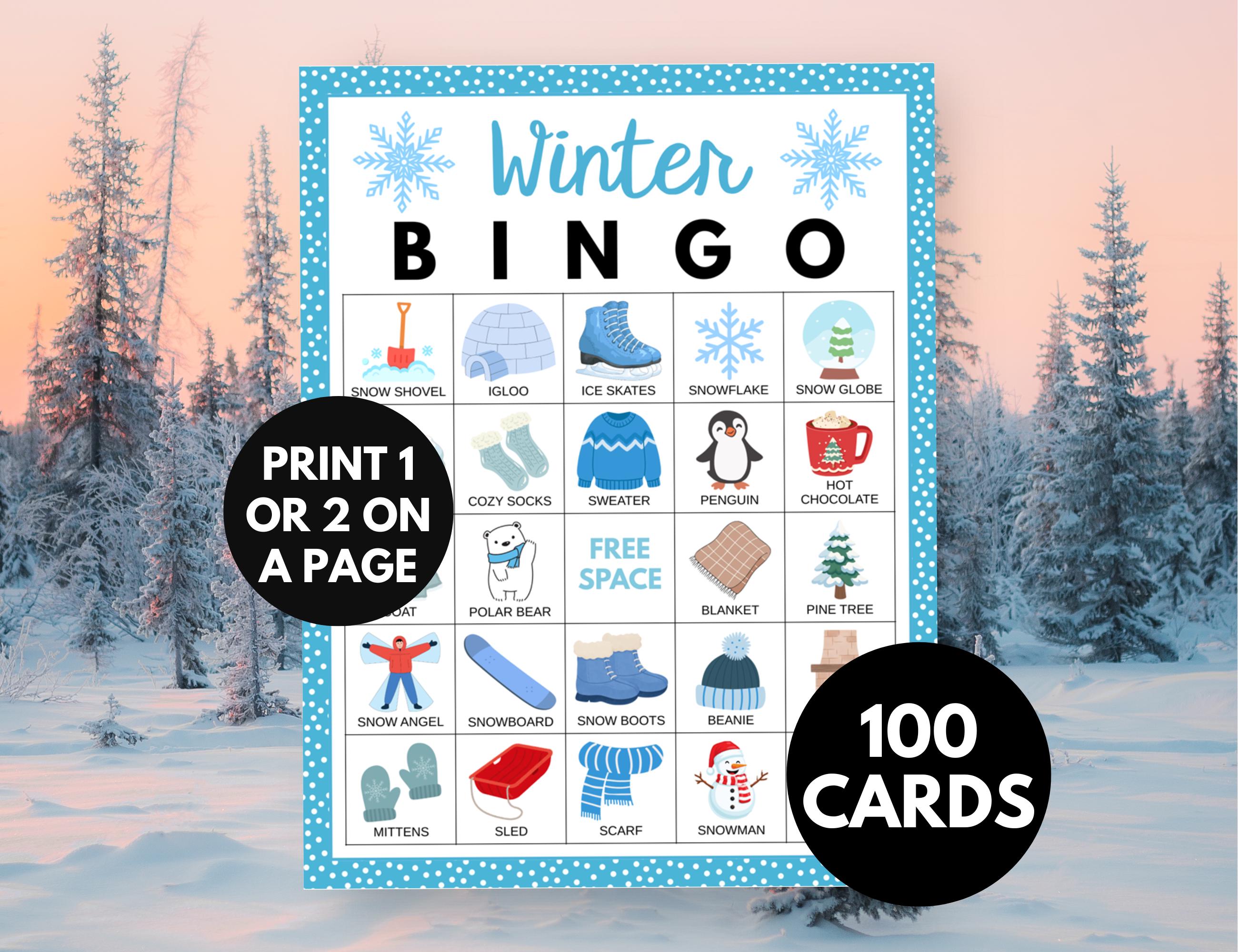 Winter Bingo, 100 Holiday Bingo Cards, Fun Winter Wonderland Party ...