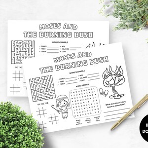 Moses and the Burning Bush, Printable Bible Activity Placemat, Sunday ...
