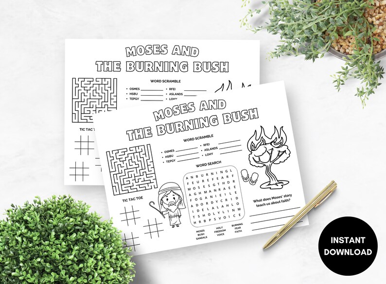 Moses and the Burning Bush, Printable Bible Activity Placemat, Sunday ...