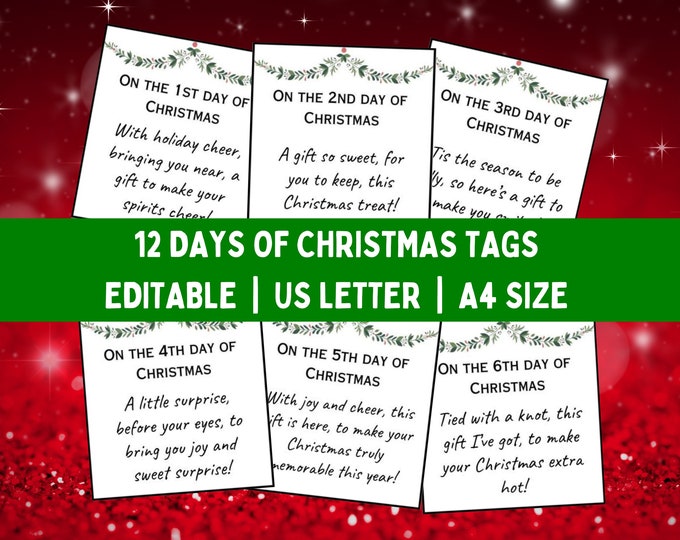 12 Days of Christmas Gift Tags || Printable 12 Days of Christmas Gifts ...