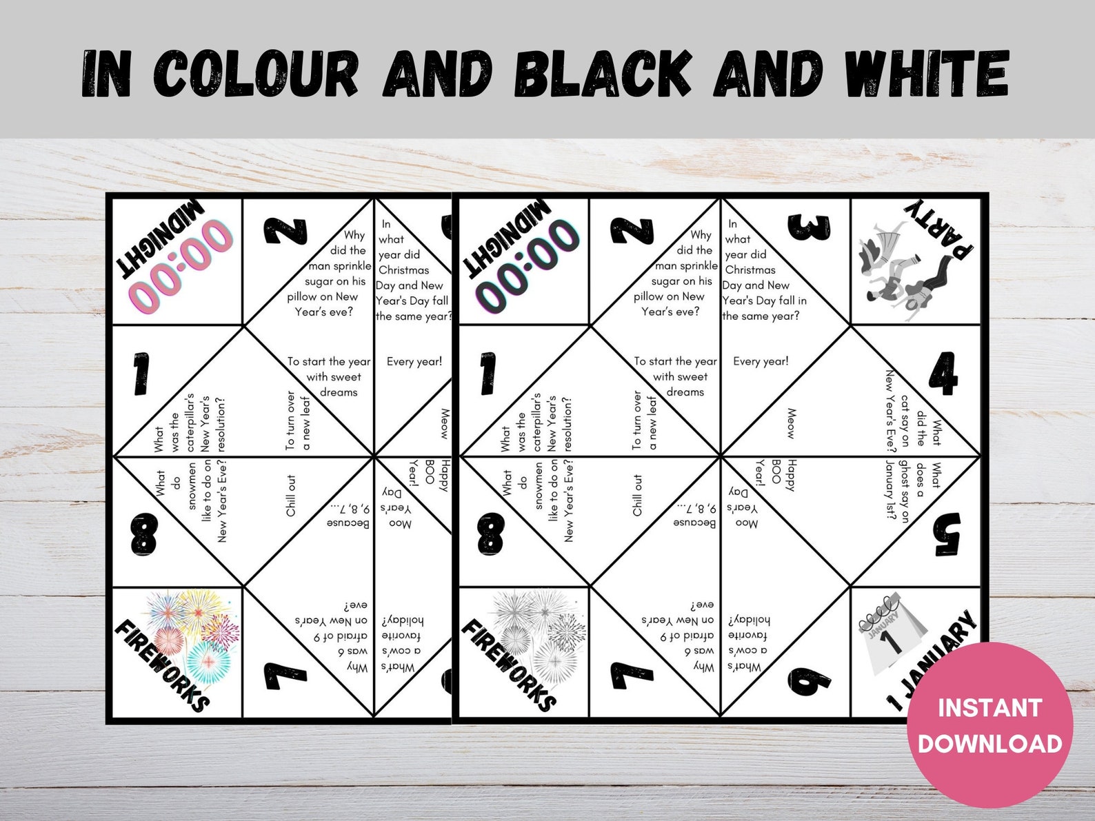 New Year Joke Teller, Printable Cootie Catcher, New Year Eve Jokes, New ...