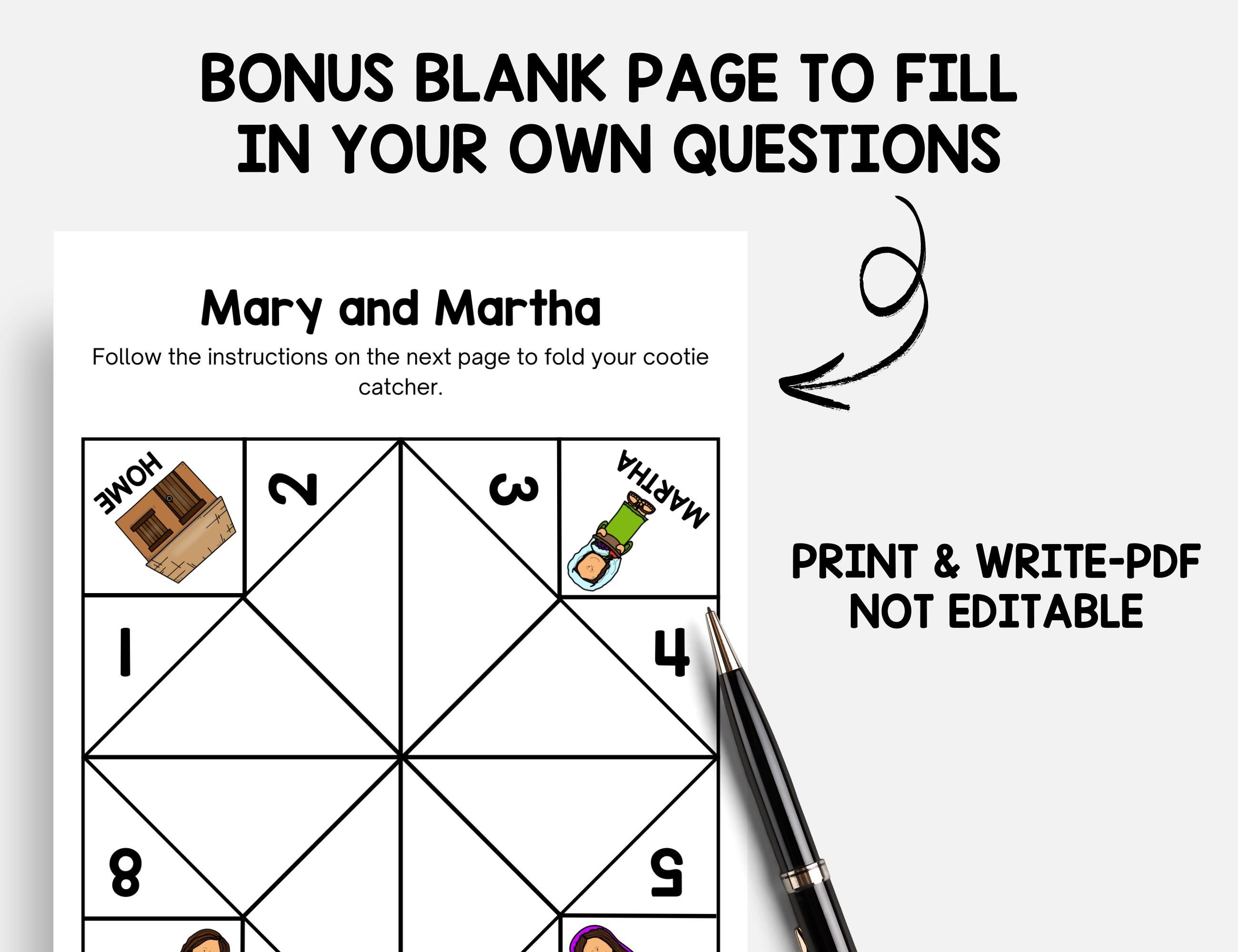 Mary and Martha, Bible Lesson Cootie Catcher, Easy Sunday School Craft ...
