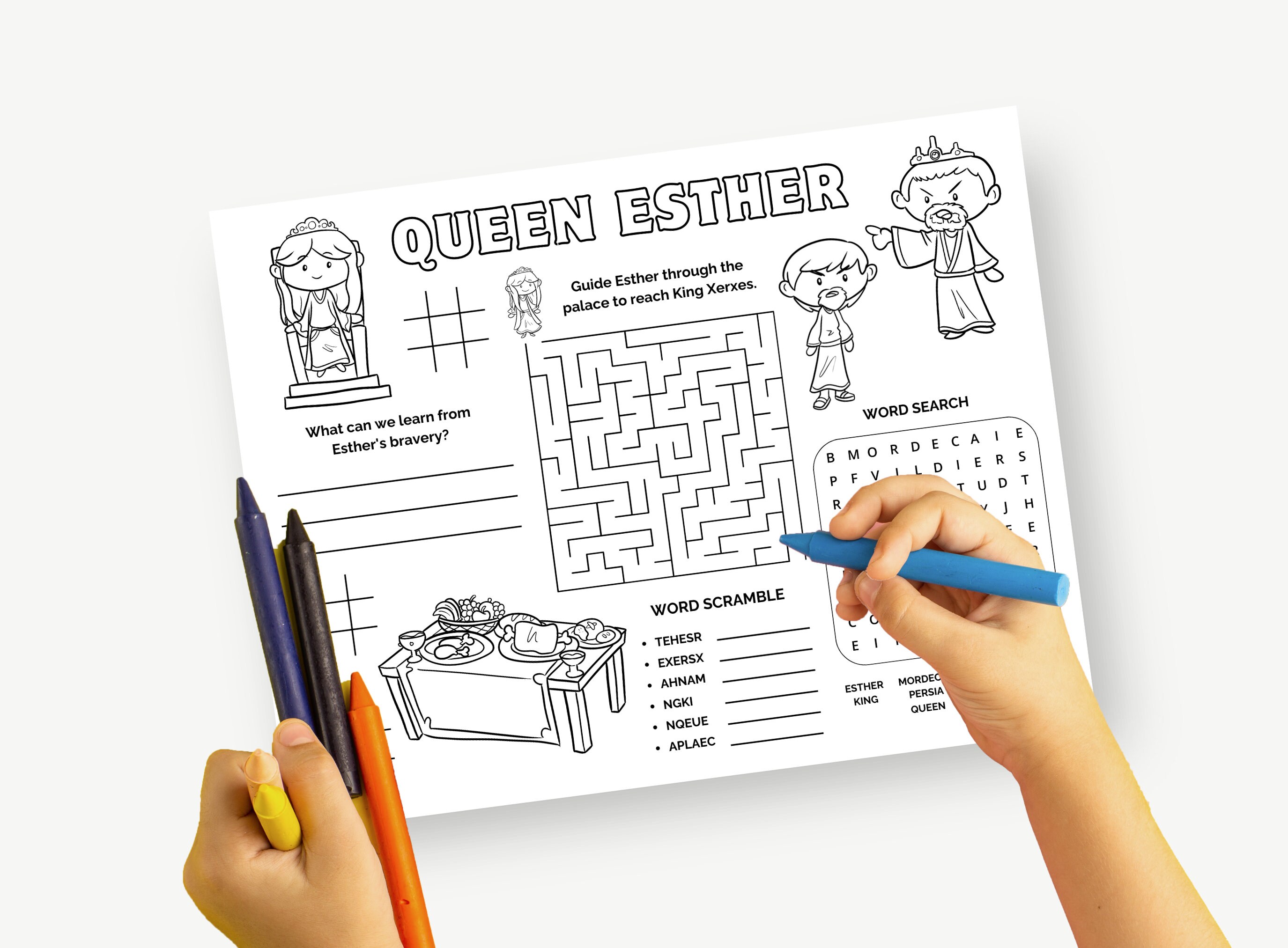 Queen Esther, Printable Bible Activity Placemat, Sunday School, Kids ...