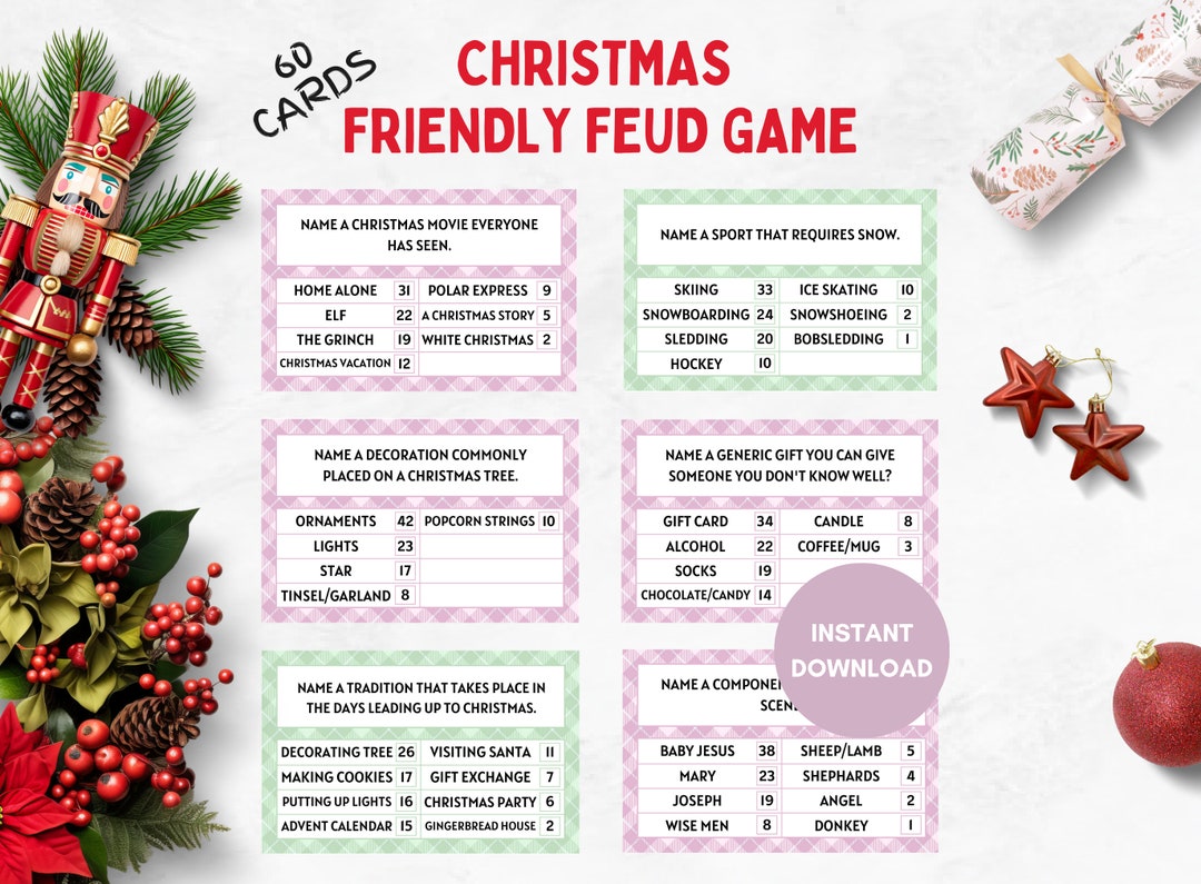 Christmas Friendly Feud Game, Holiday Feud, Xmas Trivia, Fun Printable ...