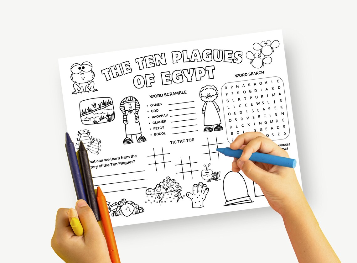 The Ten Plagues, Printable Bible Activity Placemat, Sunday School, Kids ...