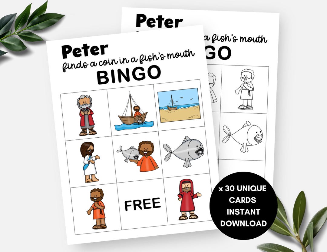 Peter Finds a Coin in a Fish's Mouth, Bible Story Bingo Cards ...
