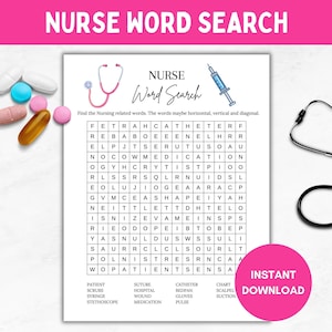 Printable Nurse Word Search, Nursing Theme, Fun Graduation Game ...