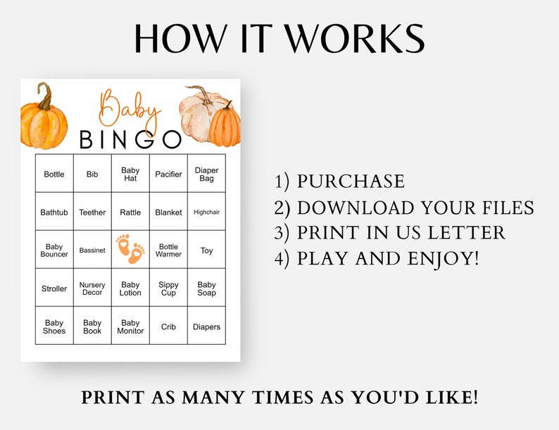 Little Pumpkin Baby Shower Bingo, 50 Watercolor Fall Bingo Cards ...