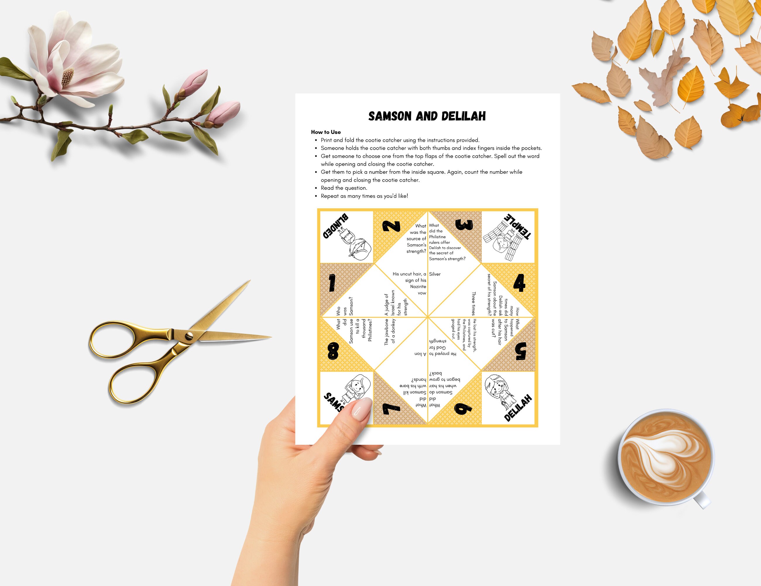 Samson Bible Story, Printable Cootie Catcher, Sunday School Craft, Kids ...