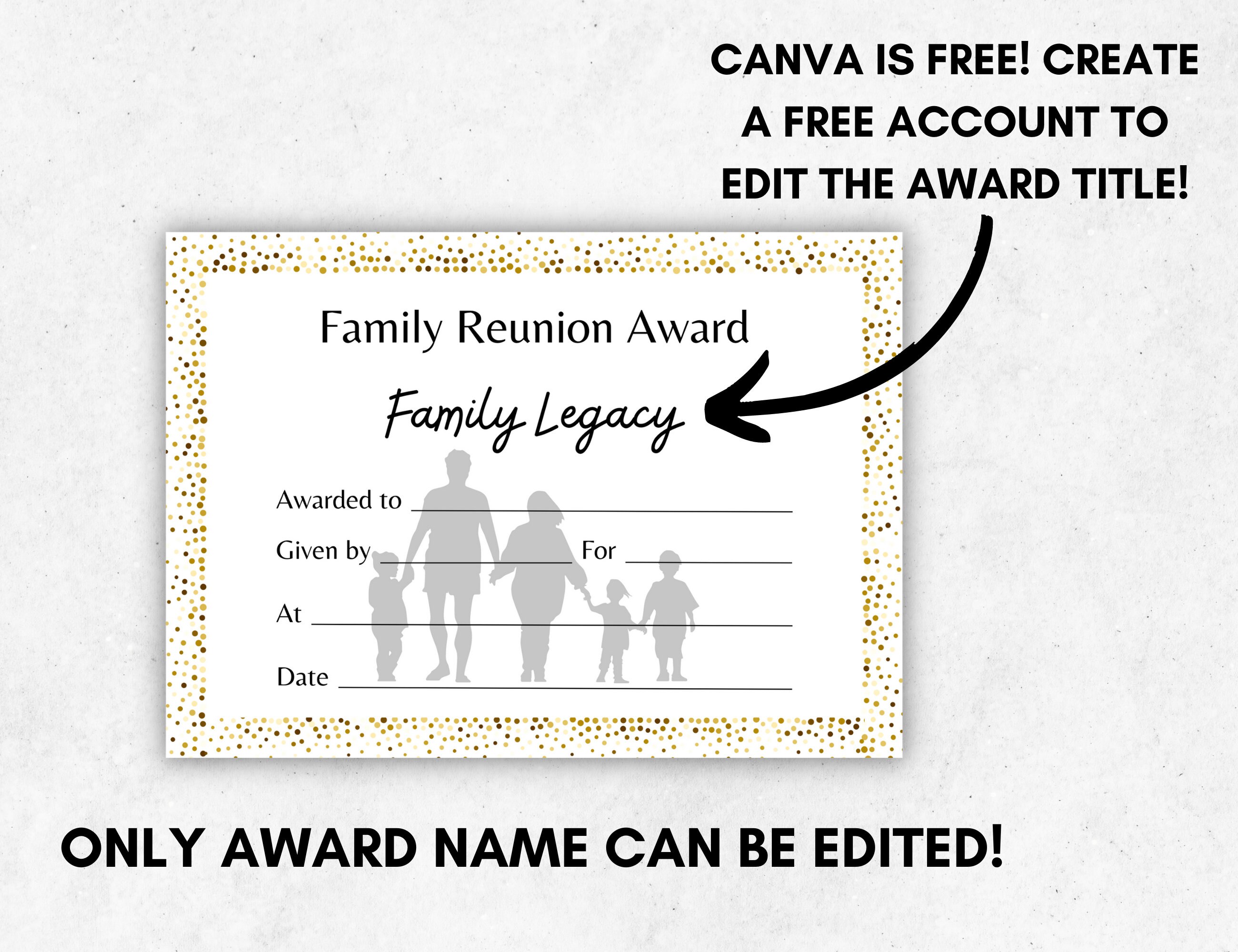 Family Reunion Awards Printable Bundle-60 Awards, Editable Family ...