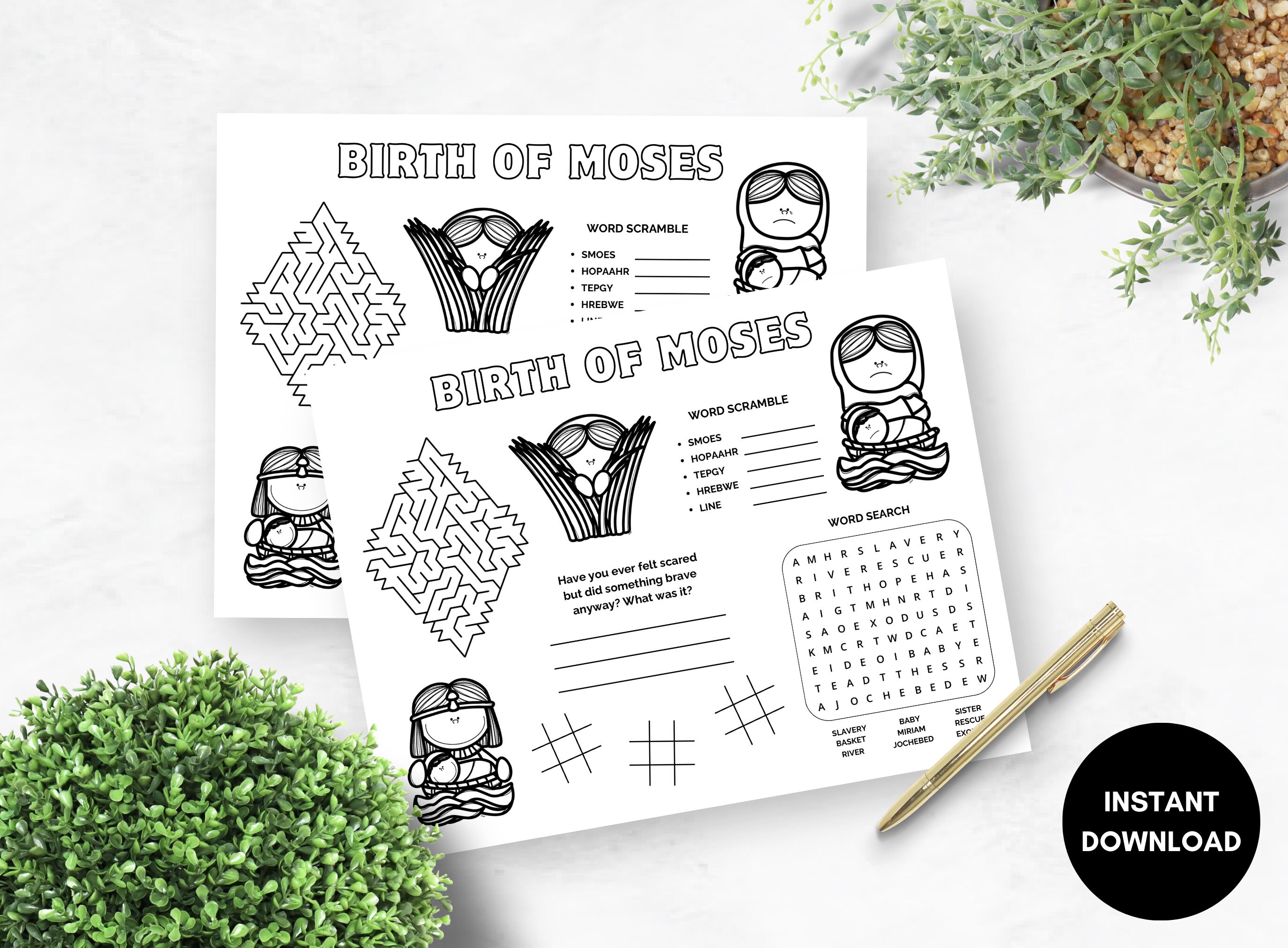 Birth of Moses, Printable Moses Story Bible Placemat, Sunday School ...