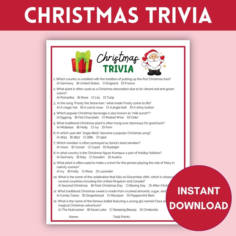 Christmas Trivia, Holiday Party Game, Christmas Party Game, Printable ...