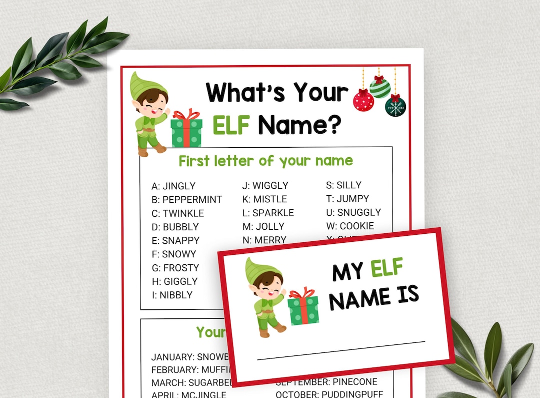 Whats Your Elf Name, Sign & Tags, Find Your Elf Name Game, Christmas ...
