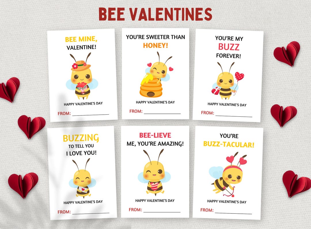 Bee Valentine, Printable Classroom Valentines, Student Gift Tags, Kids ...