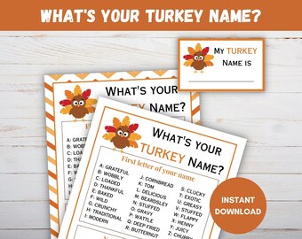 Thanksgiving Party Game, Whats Your Turkey Name Game, Turkey Day Party ...
