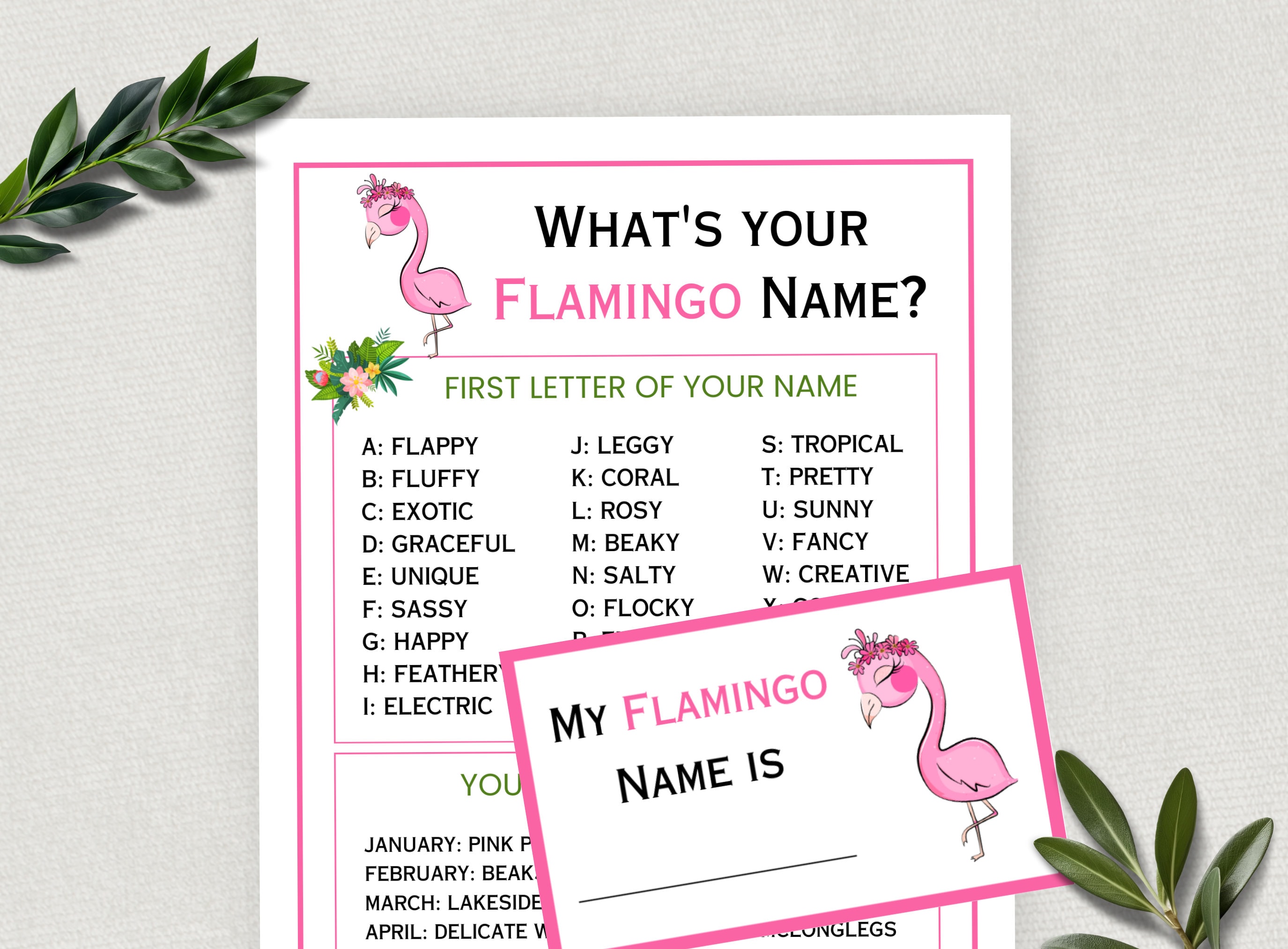 Whats Your Flamingo Name, Summer Party Game for Kids and Adults, Pink ...
