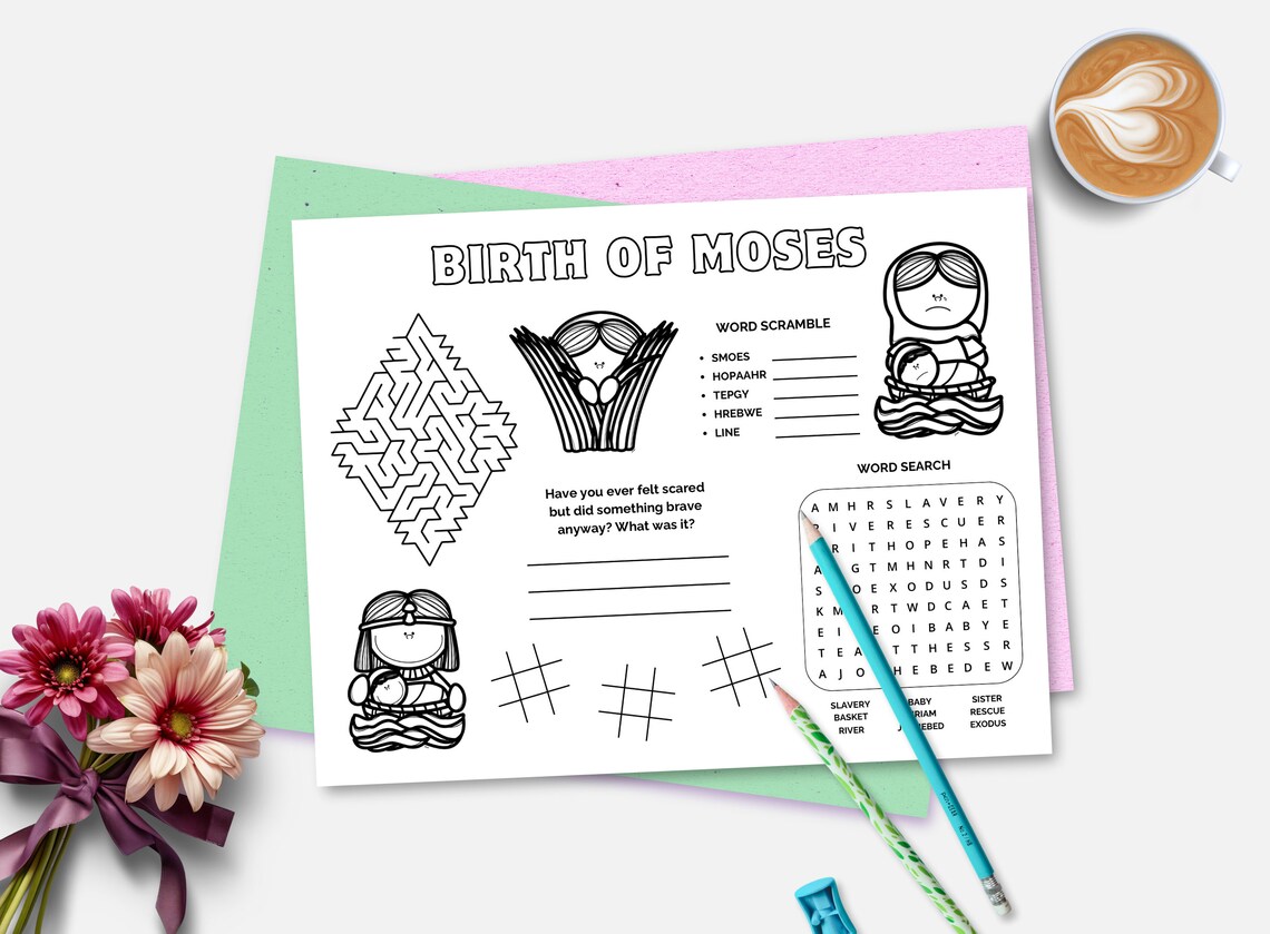 Birth of Moses, Printable Moses Story Bible Placemat, Sunday School ...