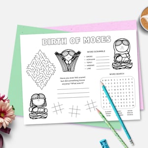 Birth of Moses, Printable Moses Story Bible Placemat, Sunday School ...