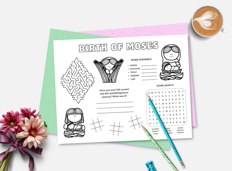 Birth of Moses, Printable Moses Story Bible Placemat, Sunday School ...