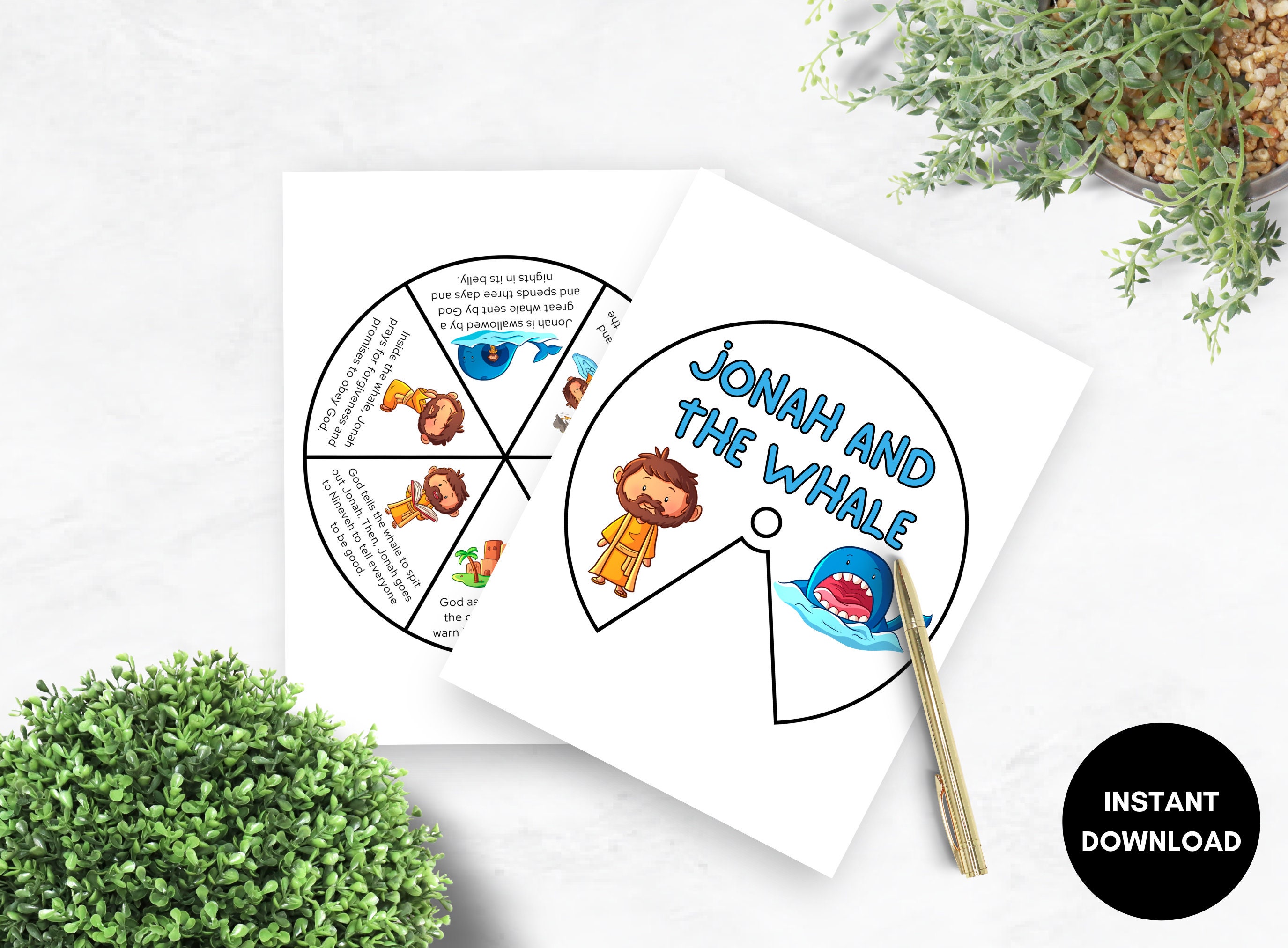 Jonah and the Whale, Printable Bible Coloring Wheel, Sunday School Craft, Kids Bible Study ...