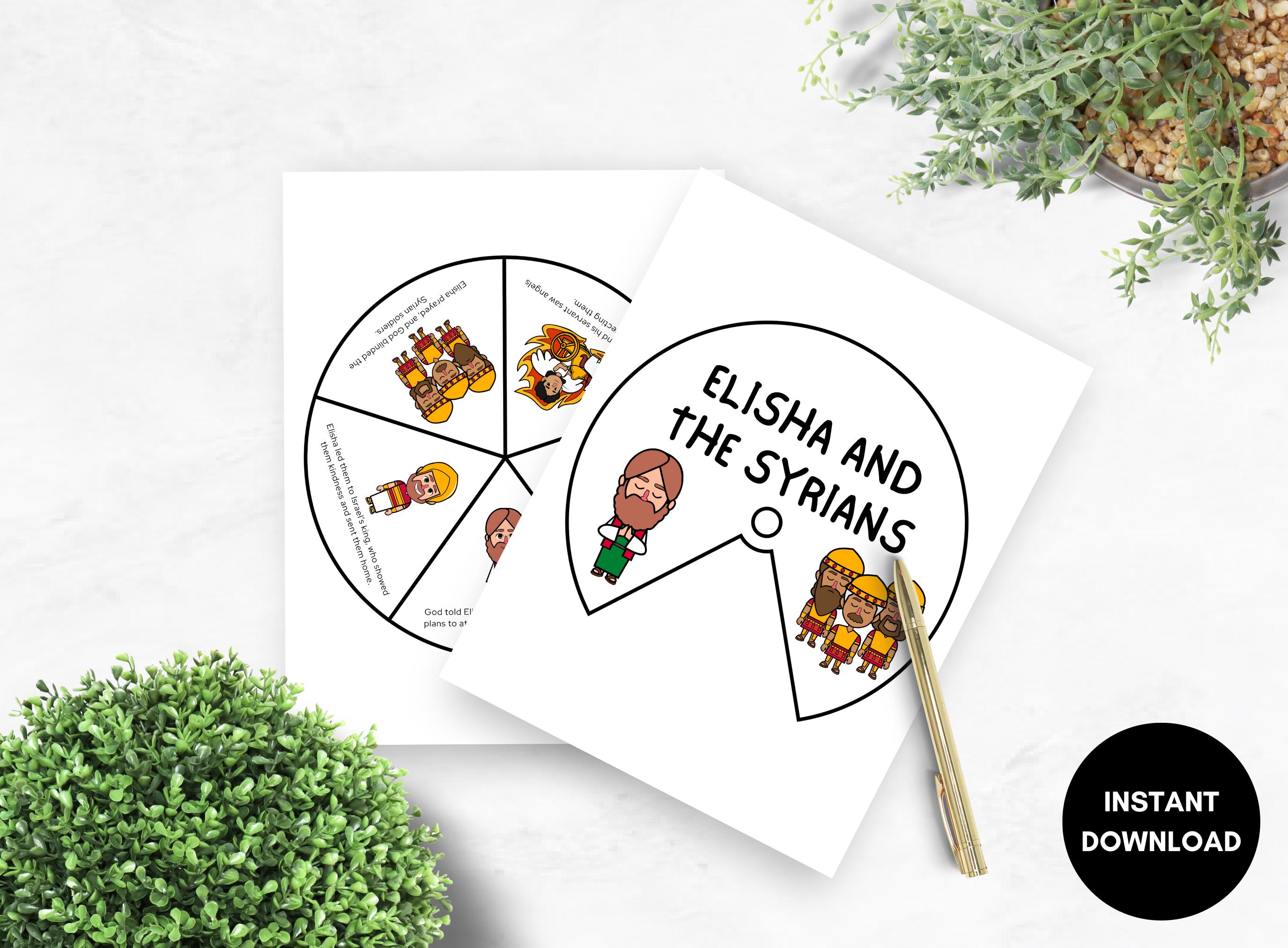 Elisha and the Syrians, Printable Bible Lesson Coloring Wheel, Sunday ...
